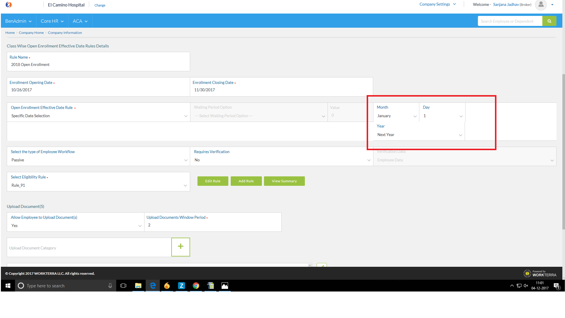 Nf 5359 Pre Production Edge Classwise Open Enrollment Effective Date Rules Ui Is Not